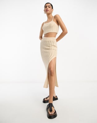 ASOS DESIGN - Ensemble jupe et caraco en maille au crochet - Crème | ASOS