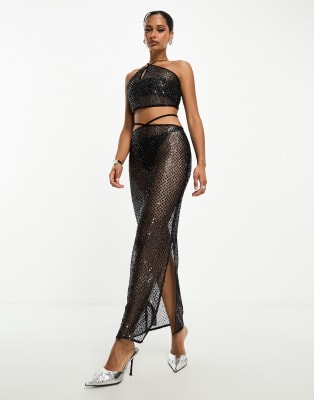 ASOS DESIGN - Ensemble transparent à sequins avec jupe et top - Noir | ASOS