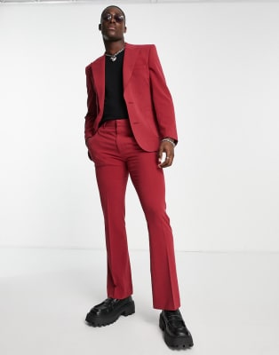 ASOS DESIGN extreme flare suit in burgundy | ASOS