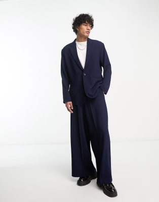 ASOS DESIGN extreme wide leg suit in navy crepe | ASOS