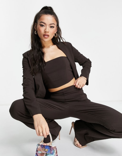 ASOS DESIGN glam 00s 3 piece bengaline suit in chocolate | ASOS
