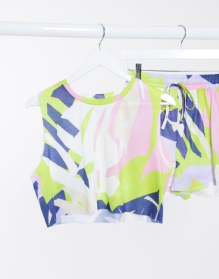 ASOS DESIGN jersey beach two-piece in neon abstract print | ASOS