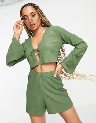 ASOS DESIGN jersey textured beach set in khaki | ASOS