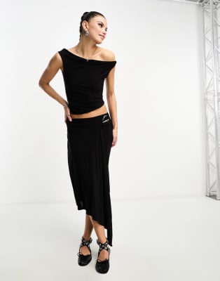 ASOS DESIGN - Jupe mi-longue asymétrique d'ensemble avec anneau - Noir | ASOS