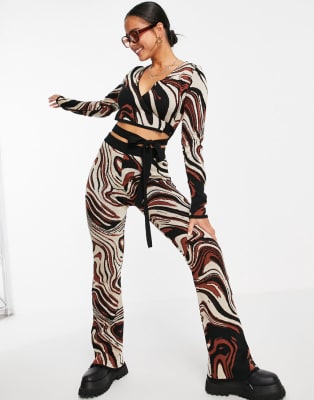 ASOS DESIGN knitted flare pants with marble pattern - part of a set | ASOS