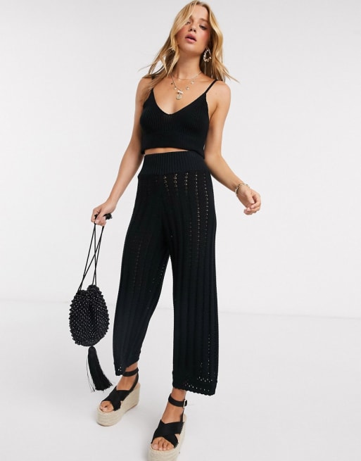 ASOS DESIGN knitted top and flares co-ord in black | ASOS