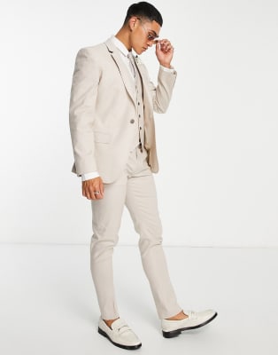 ASOS DESIGN – Ljusbeige kostym i linnemix med smal passform | ASOS