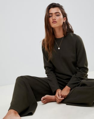 ASOS DESIGN Lounge brushed ribbed sweat & wide leg pant | ASOS