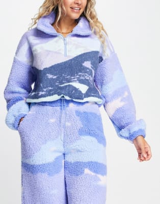 ASOS DESIGN – Lounge-Set aus kuscheligem Fleece in Blau mit ...