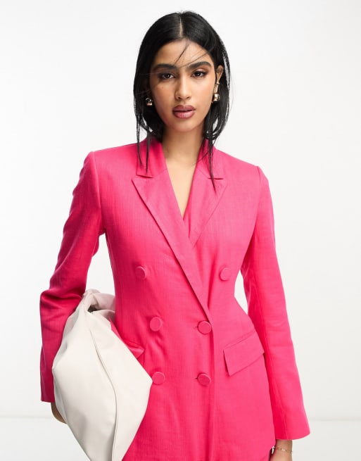 Asos Design Mix And Match Abito Rosa Acceso In Misto Lino Asos