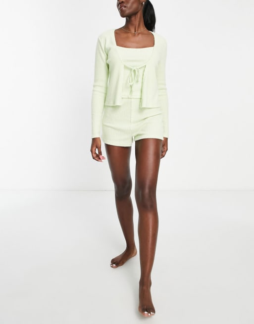 ASOS DESIGN mix & match brushed rib pyjama set in lime | ASOS