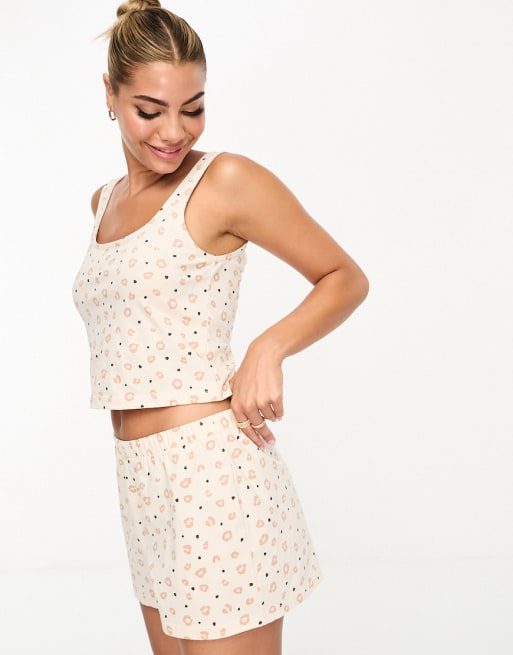 ASOS DESIGN mix & match ditsy animal pyjama set in cream | ASOS
