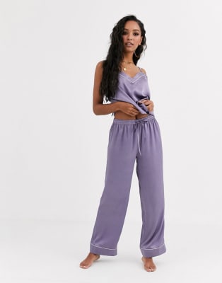 ASOS DESIGN - Mix & match - Pantalon et caraco de pyjama en satin avec passepoils argentés | ASOS