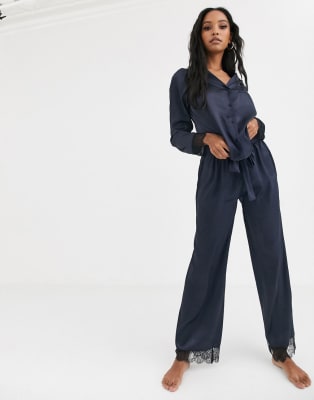 ASOS DESIGN mix & match satin & lace pyjama shirt and trouser | ASOS