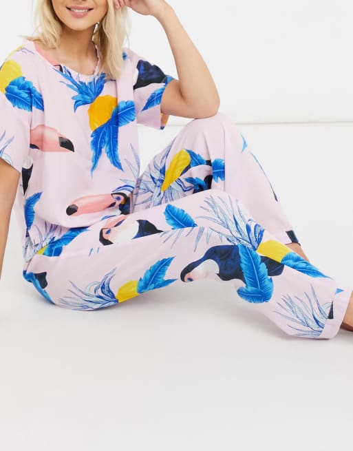 Asos Design Mix And Match Toucan Print 100 Modal Pyjama Tee And Trouser