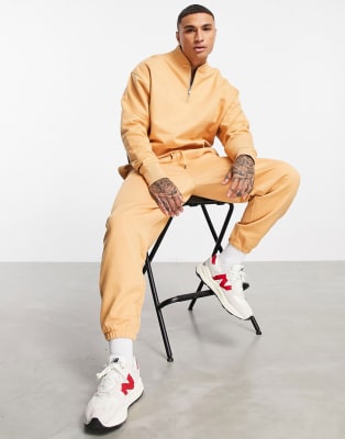 ASOS DESIGN oversized heavyweight tracksuit with zip detail in brown | ASOS