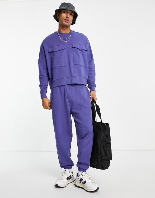 ASOS DESIGN oversized set with cropped sweatshirt in blue | ASOS