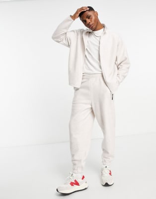 ASOS DESIGN oversized track top and sweatpants set in fleece in beige ...