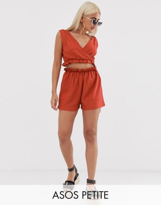 ASOS DESIGN Petite jersey beach crop top in crinkle with frill hem ...