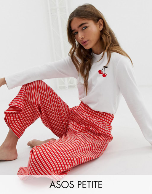 ASOS DESIGN Petite mix & match cherry pyjama long sleeve top and ...