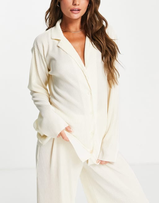 ASOS DESIGN plisse longline beach set in ivory | ASOS