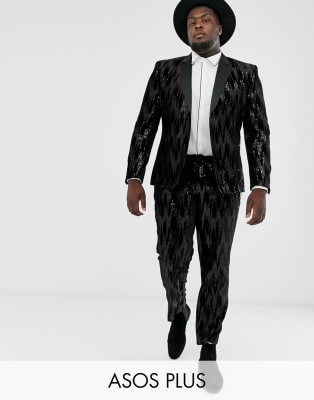 ASOS DESIGN Plus skinny suit in black velvet and sequins | ASOS
