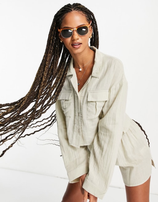 ASOS DESIGN pocket beach shorts and shirt set in oatmeal | ASOS