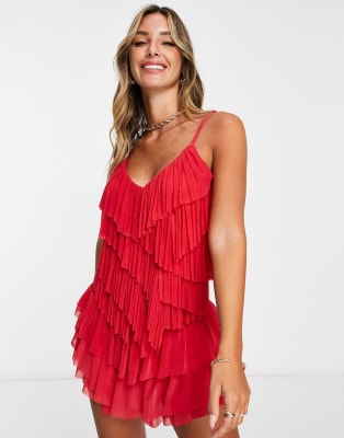 ASOS DESIGN ruffle cami top and short co-ord in red | ASOS