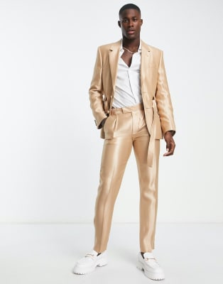 ASOS DESIGN – Schmal geschnittener Anzug in Gold-Metallic mit Utility ...