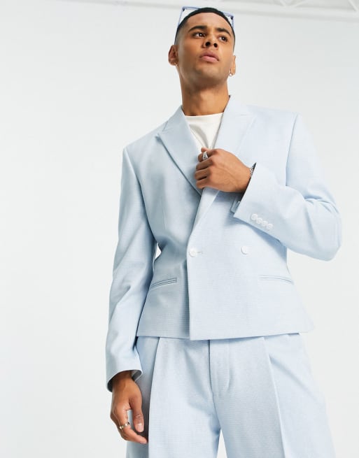 Asos Design Schmaler Anzug In Blau Mit Kleinem Hahnentrittmuster Und
