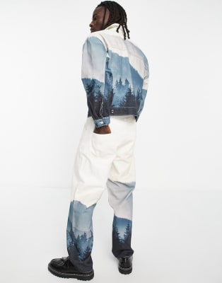 ASOS DESIGN set denim jacket and baggy jeans in landscape print | ASOS