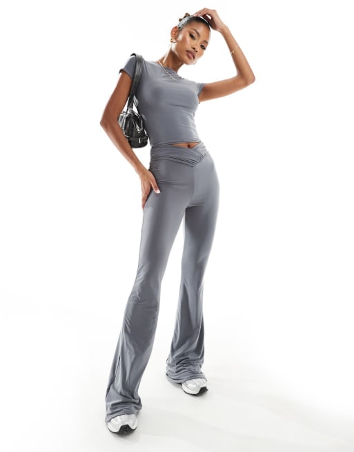 ASOS DESIGN short sleeve double layer t-shirt and slinky flares set in ...