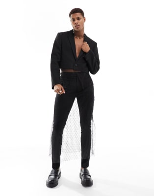 ASOS DESIGN skinny cropped suit with black mesh overlay | ASOS