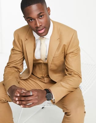 ASOS DESIGN skinny linen mix suit in tobacco | ASOS