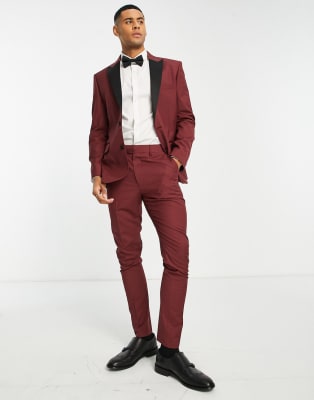 ASOS DESIGN skinny tuxedo suit in raspberry | ASOS