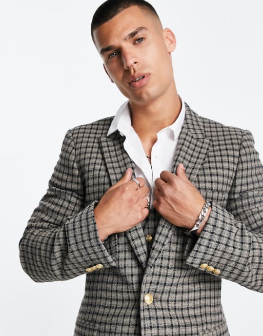 ASOS DESIGN skinny wool mix suit in brown micro check | ASOS