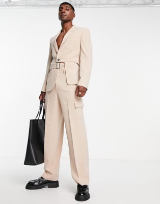 ASOS DESIGN slim cut out suit in stone | ASOS
