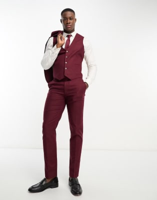 ASOS DESIGN slim linen mix suit in burgundy | ASOS