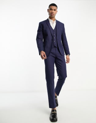 ASOS DESIGN slim linen mix suit in navy | ASOS