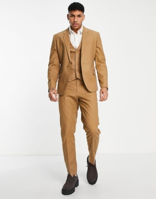 ASOS DESIGN slim linen mix suit in tobacco | ASOS
