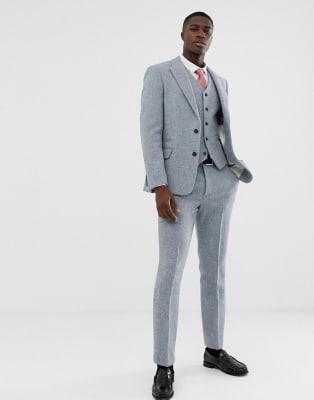 ASOS DESIGN slim suit in 100% wool Harris Tweed in grey | ASOS
