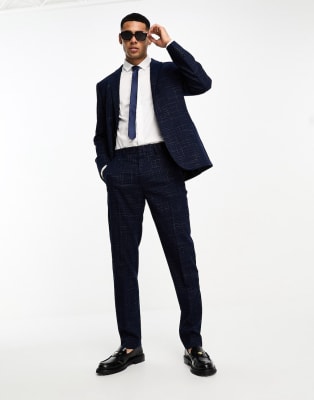 ASOS DESIGN slim suit in crosshatch in navy | ASOS