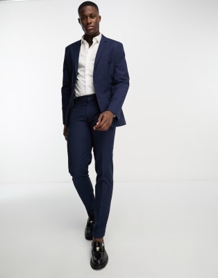 ASOS DESIGN slim suit in navy slubby texture | ASOS