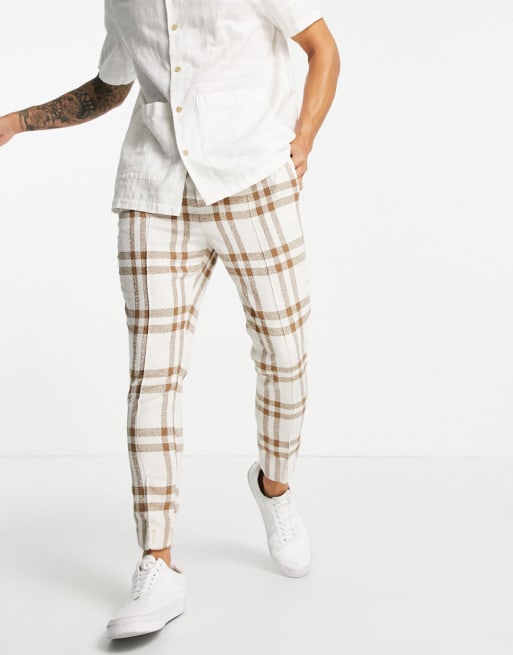 Asos Design Smart Co Ord Smart In Ecru And Brown Check Asos