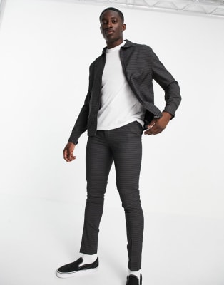 ASOS DESIGN smart set in crosshatch check blue and gray | ASOS