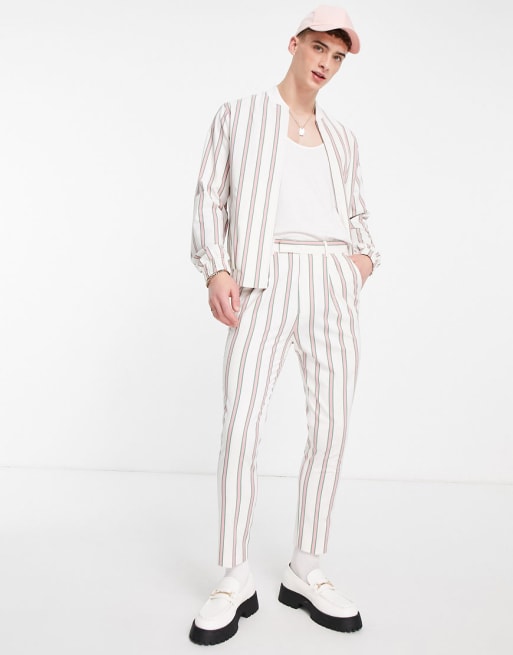 ASOS DESIGN smart set with retro pink stripe in white | ASOS