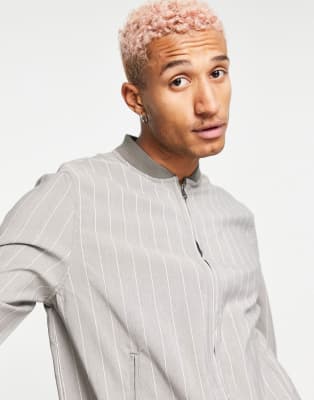 ASOS DESIGN smart set in gray pinstripe | ASOS