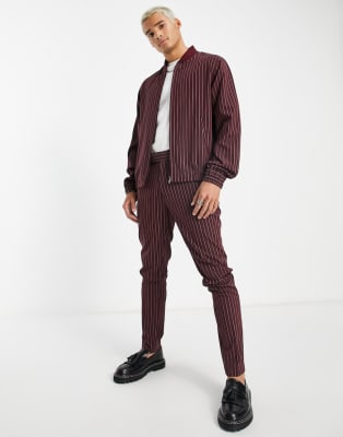 ASOS DESIGN smart slim set in slate burgundy pinstripe | ASOS