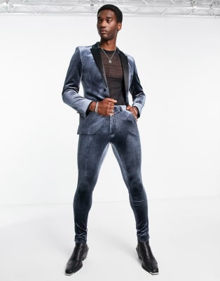 ASOS DESIGN - Smoking ultra ajusté en velours - Bleu marine | ASOS
