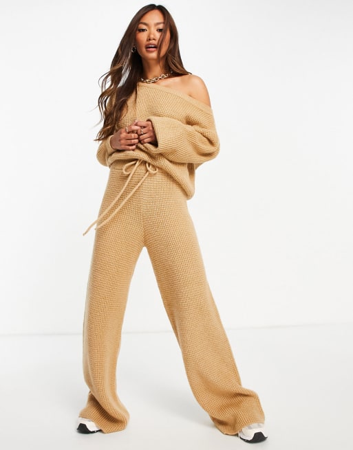 Asos Design Strick Kombiteil In Camel Mit Waffelstruktur Und Hose Mit